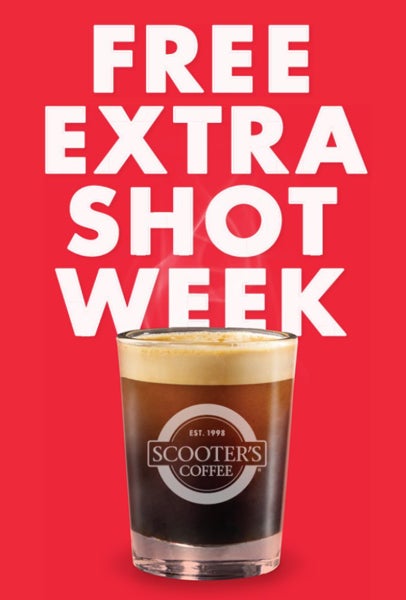 Scooter's Coffee. Extra Shot Hand Waving Sign